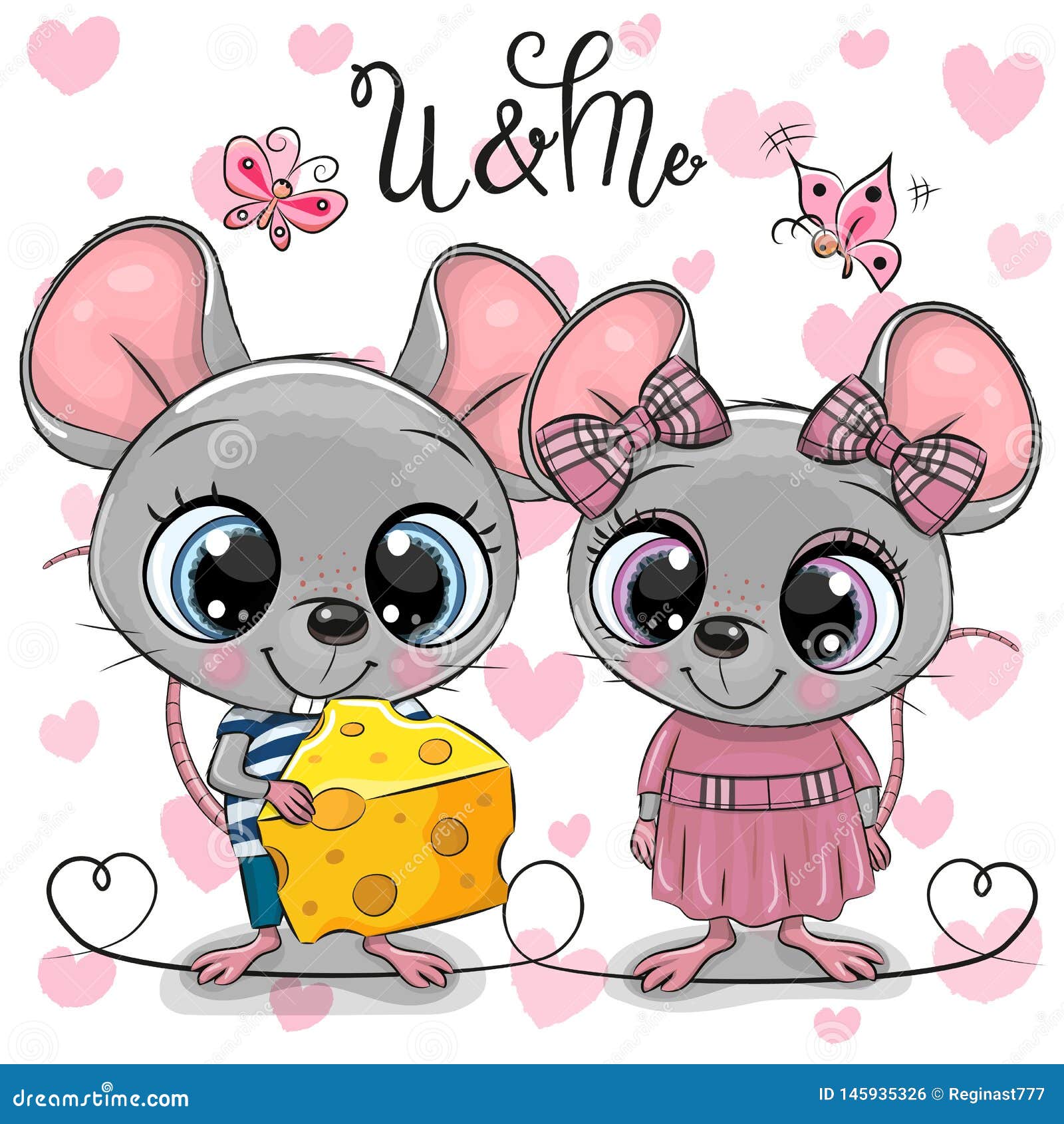 Two Cartoon Rats on a Hearts Background Stock Vector - Illustration of ...