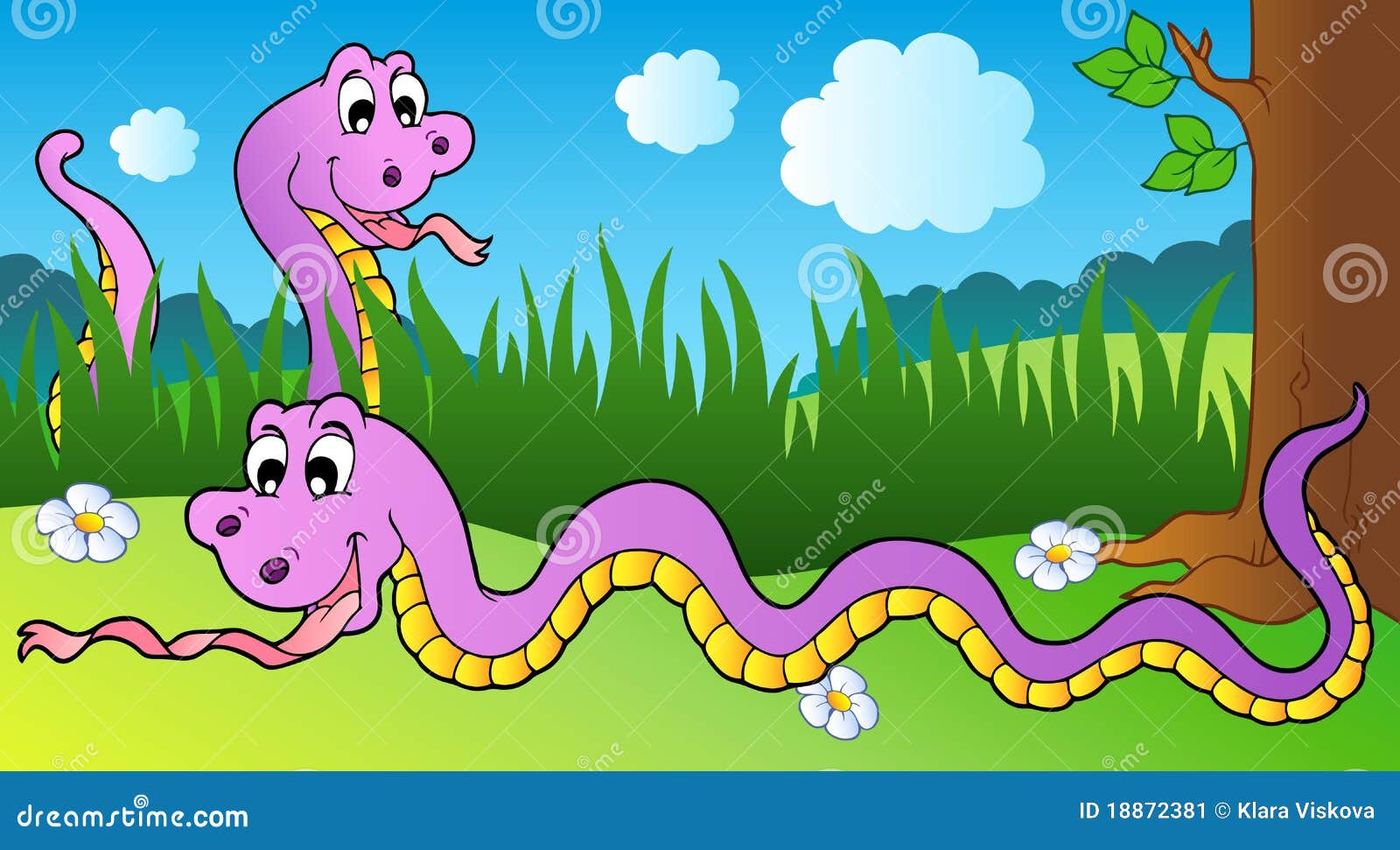 Two Cartoon Snakes on Meadow Stock Vector - Illustration of smiling ...