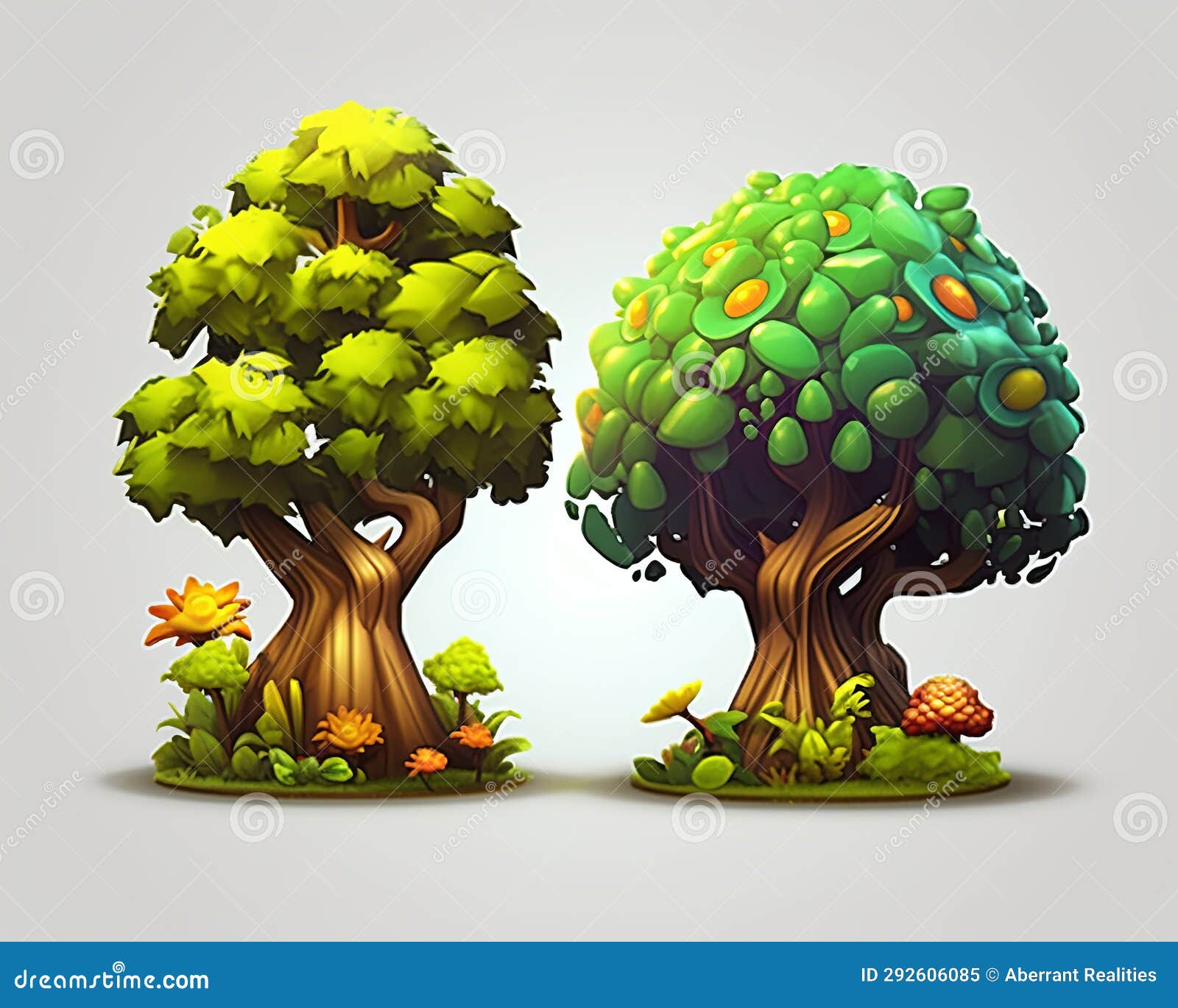 Two Cartoon Trees with Leaves and Fruit on Them Stock Illustration ...