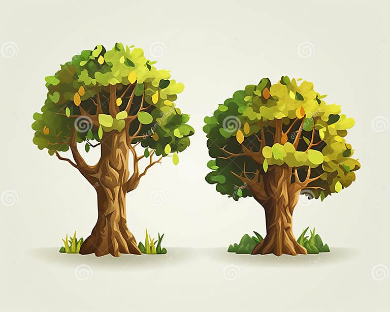 Two Cartoon Trees on a White Background Stock Illustration ...