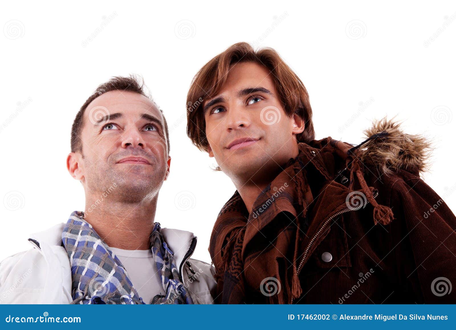 Two casual men looking up stock photo. Image of isolated - 17462002
