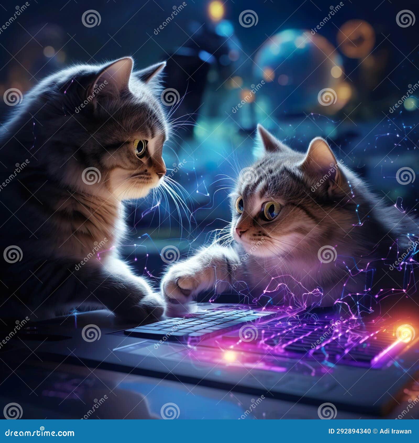 Two Cat with Sparkling Purple Light Stock Illustration - Illustration ...