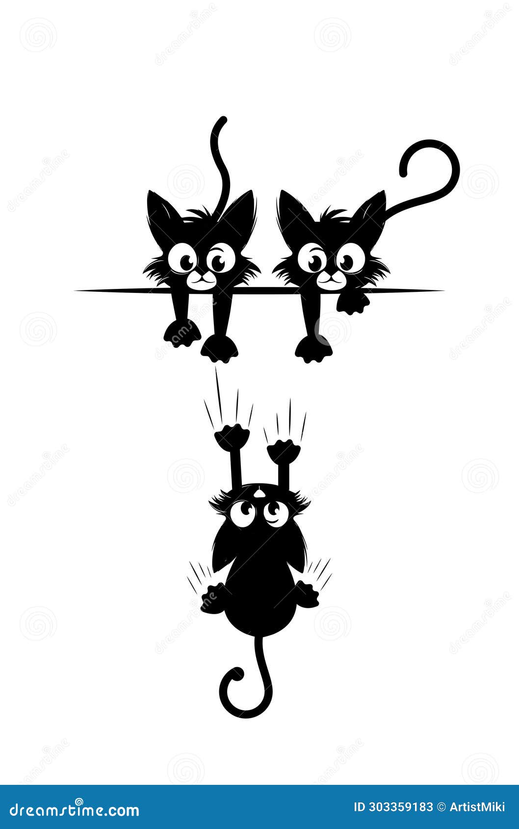Cat Silhouettes, One Cat Trying To Catch Another Falling Cat. Cat ...