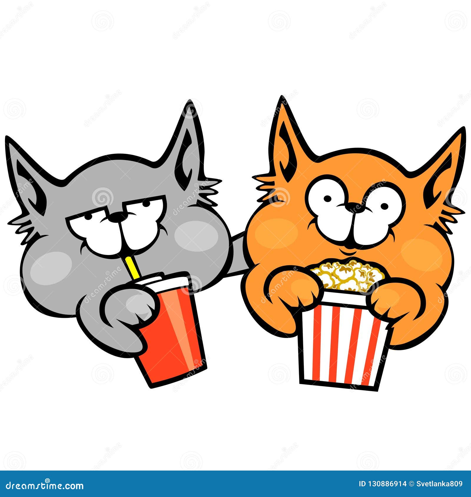 Two cats in the cinema stock vector. Illustration of drink - 130886914