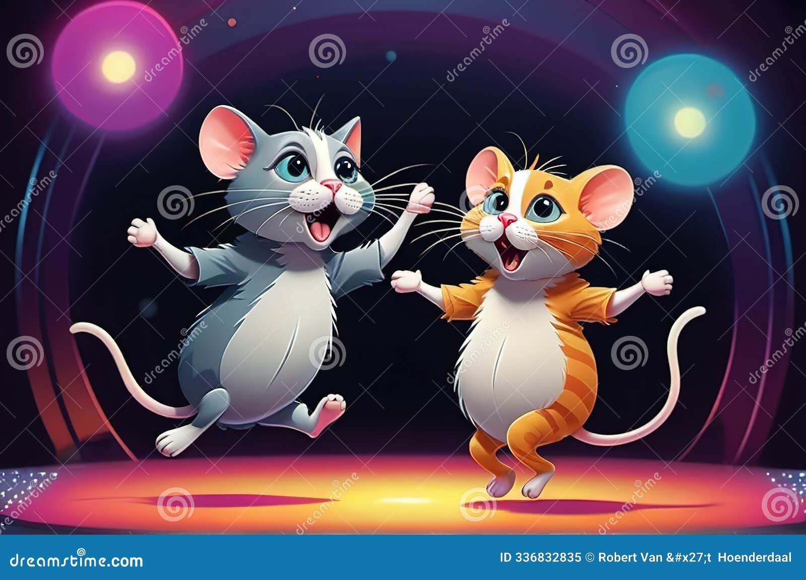 Two Cats Dancing in a Disco at 20-9-2024 Stock Illustration ...