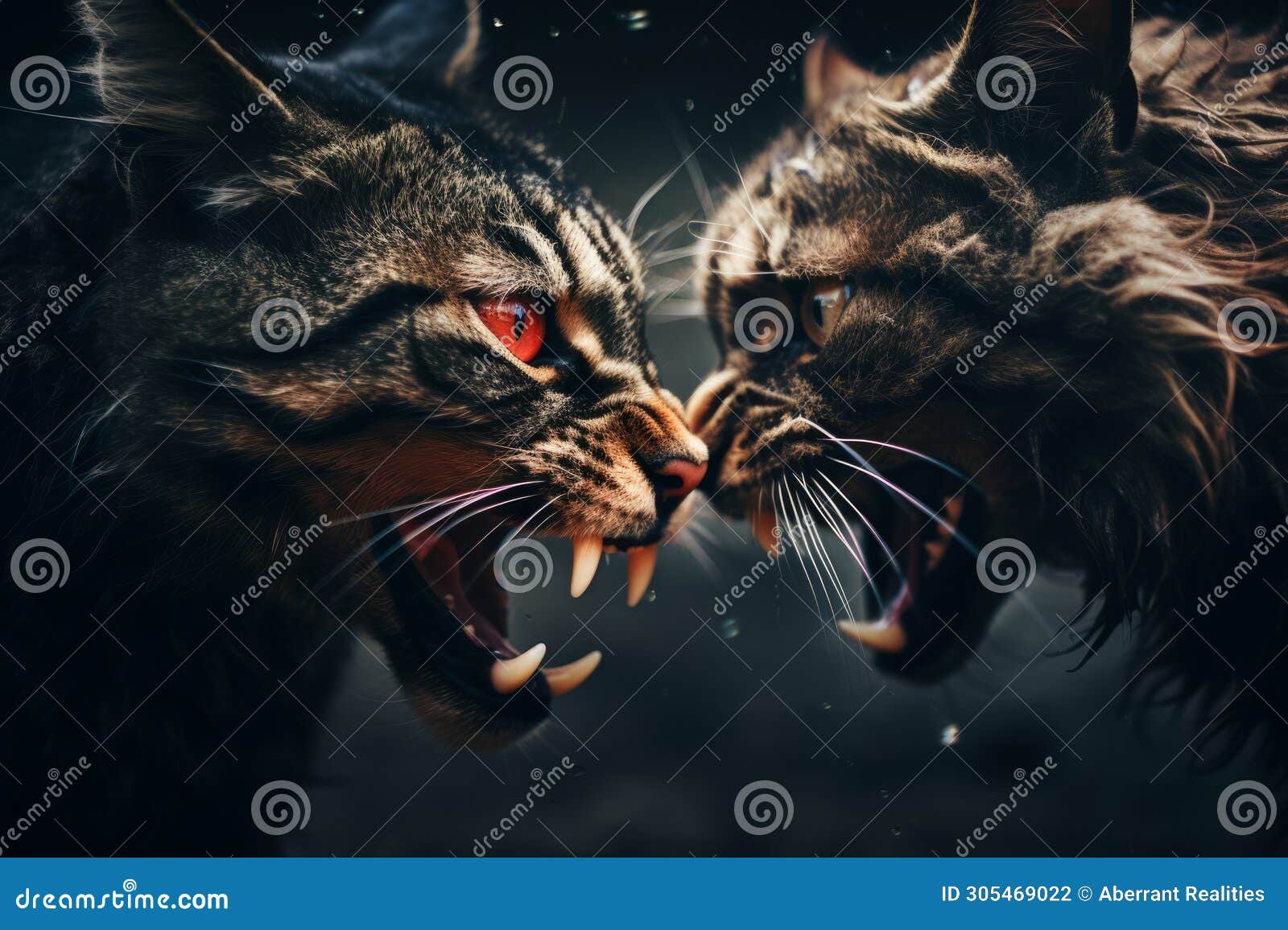 Two Cats Fighting with Each Other on a Dark Background Stock ...