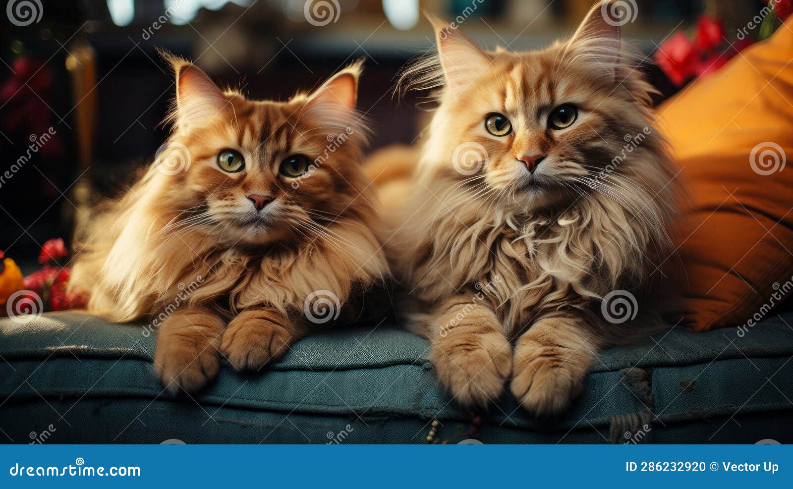 Two Cats at Home on the Sofa in the Living Room. Generative AI. Stock ...