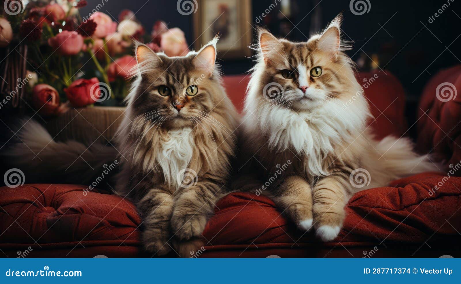 Two Cats at Home on the Sofa in the Living Room. Generative AI. Stock ...