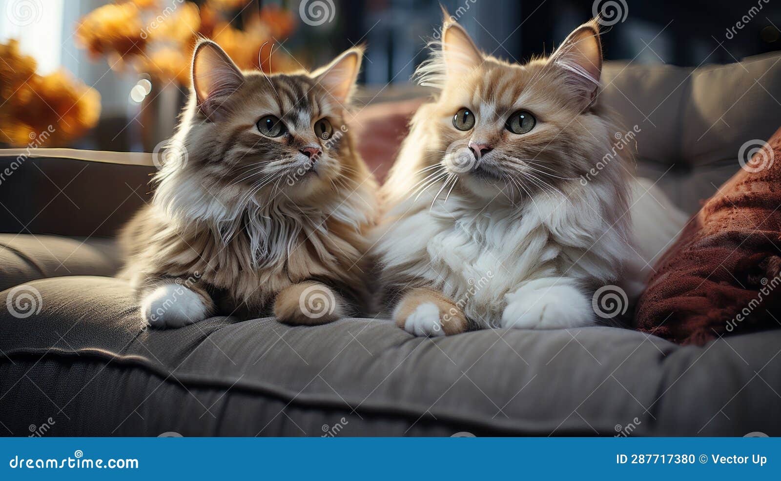 Two Cats at Home on the Sofa in the Living Room. Generative AI. Stock ...