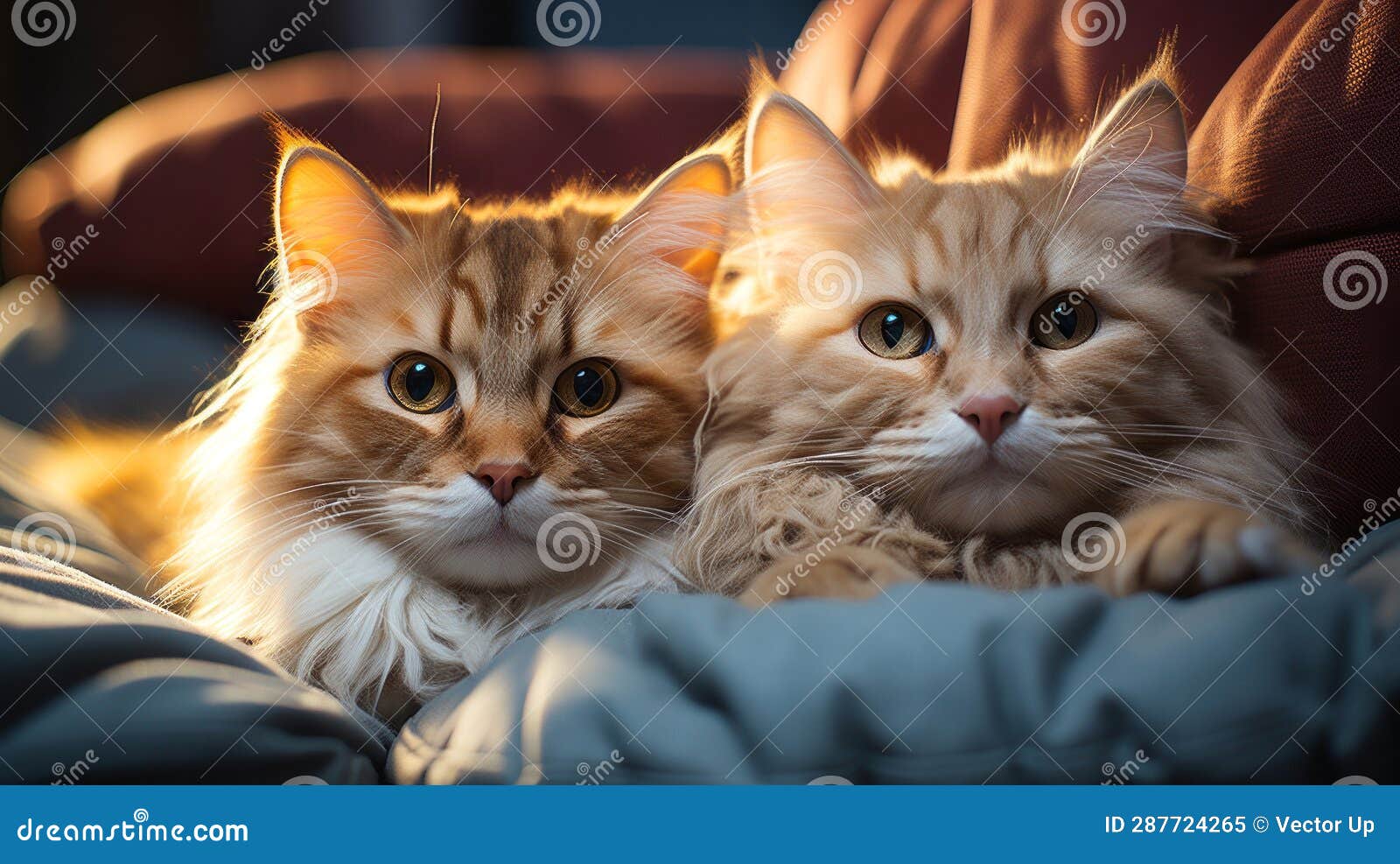 Two Cats at Home on the Sofa in the Living Room. Generative AI. Stock ...