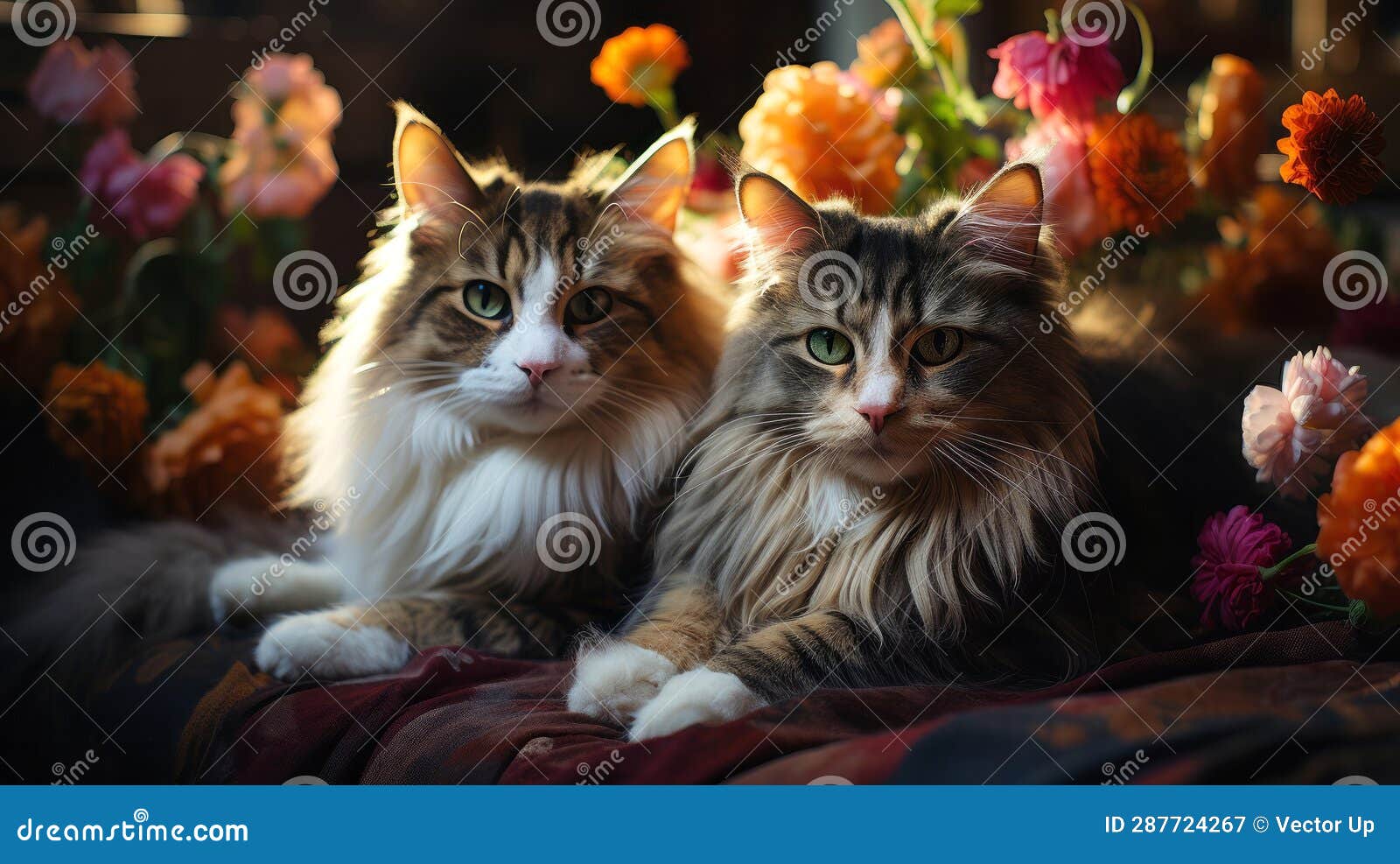 Two Cats at Home on the Sofa in the Living Room. Generative AI. Stock ...