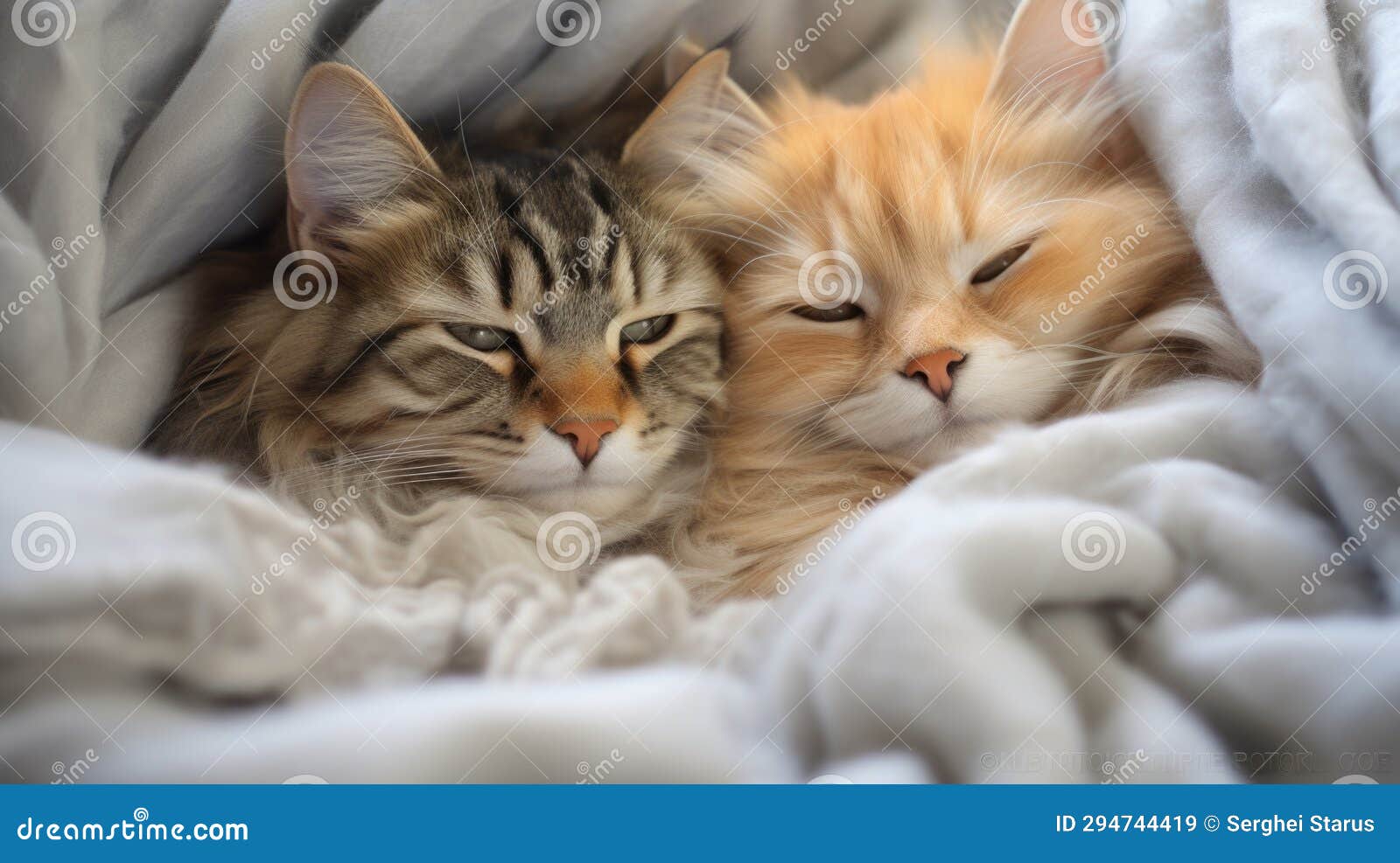 Two Cats Laying Together in a Blanket, AI Stock Illustration ...