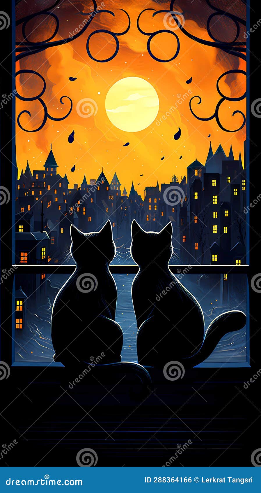 Two Cats Looking Out the Window Stock Illustration - Illustration of ...