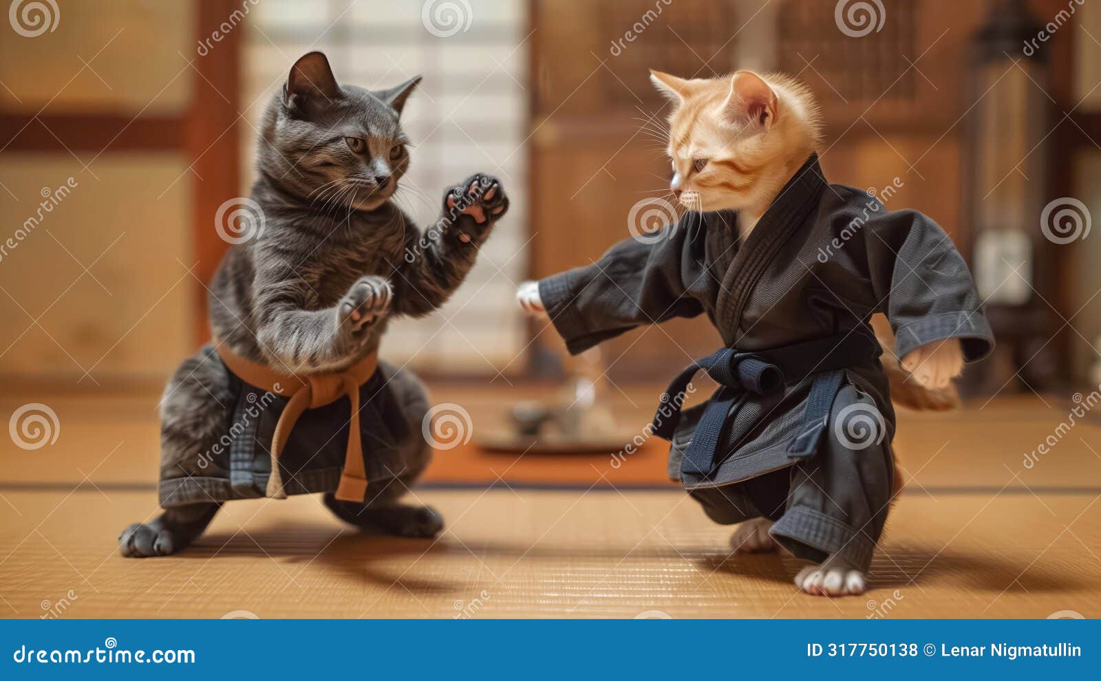 Athletic Cats. Cute Characters Squat With A Barbell, Raise Dumbbells ...