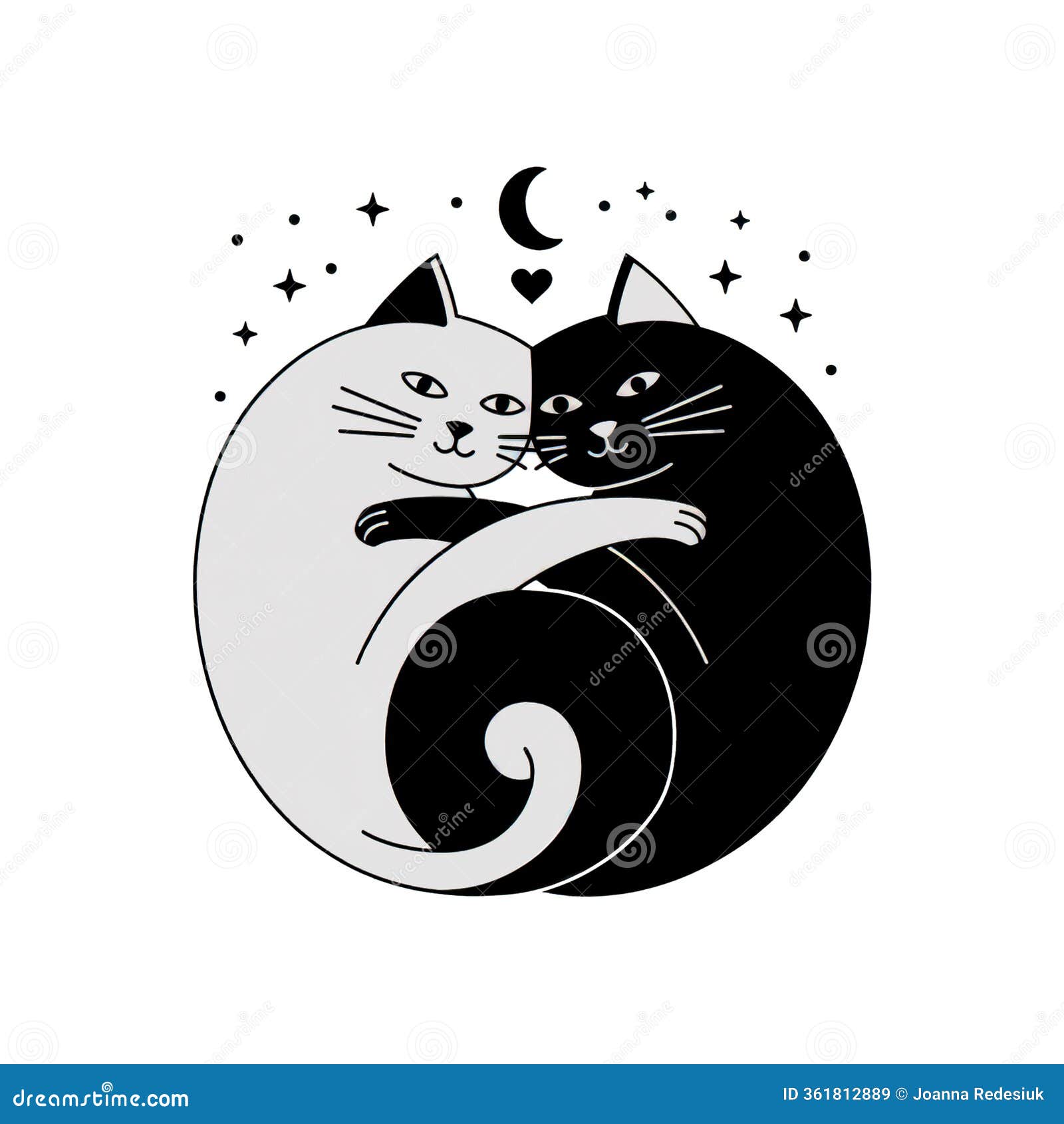 Two Cats, One Black and the Other White, are Intertwined in a Yin-yang ...