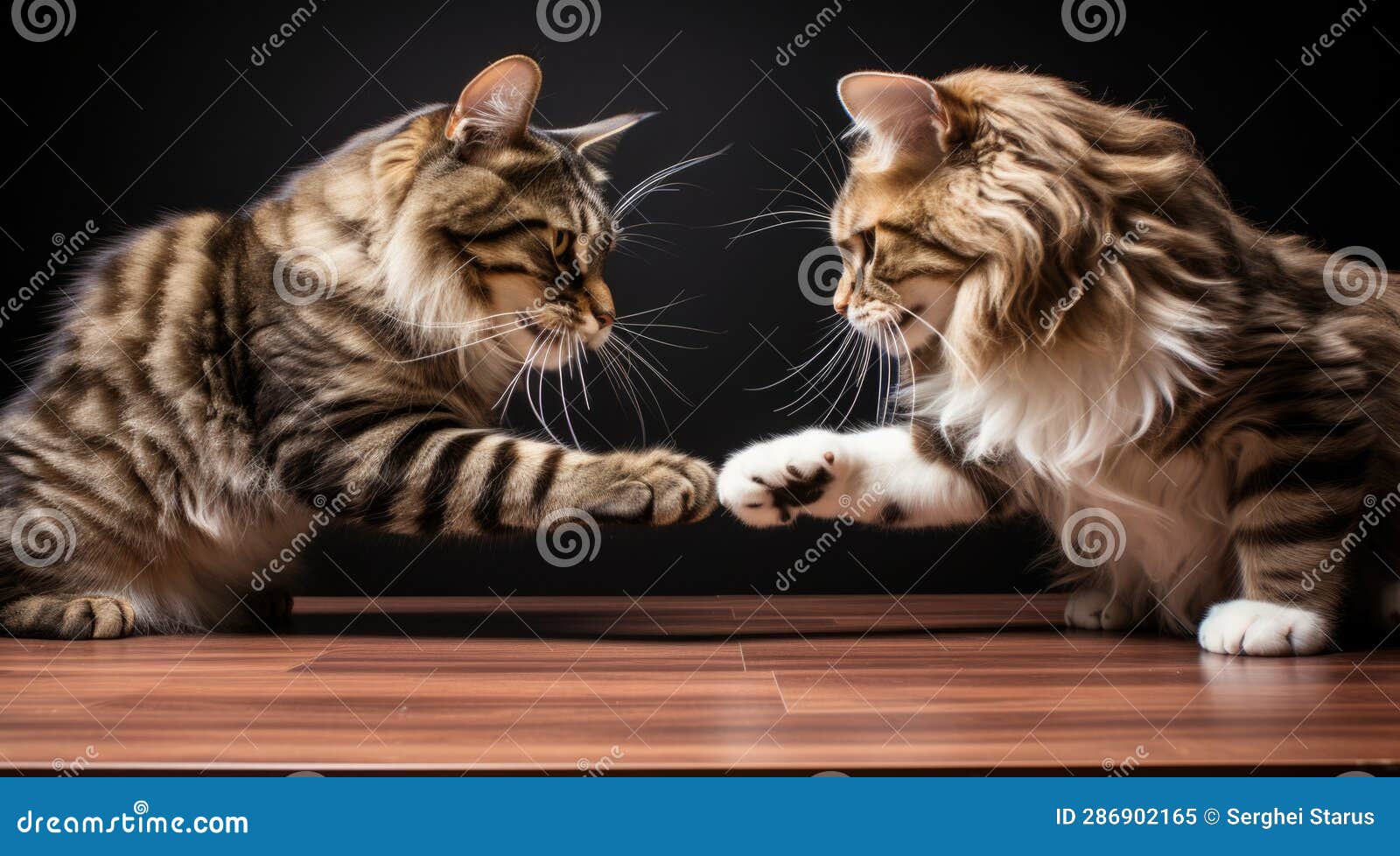 Two Cats Playing with Each Other on a Table. Generative AI Image. Stock ...