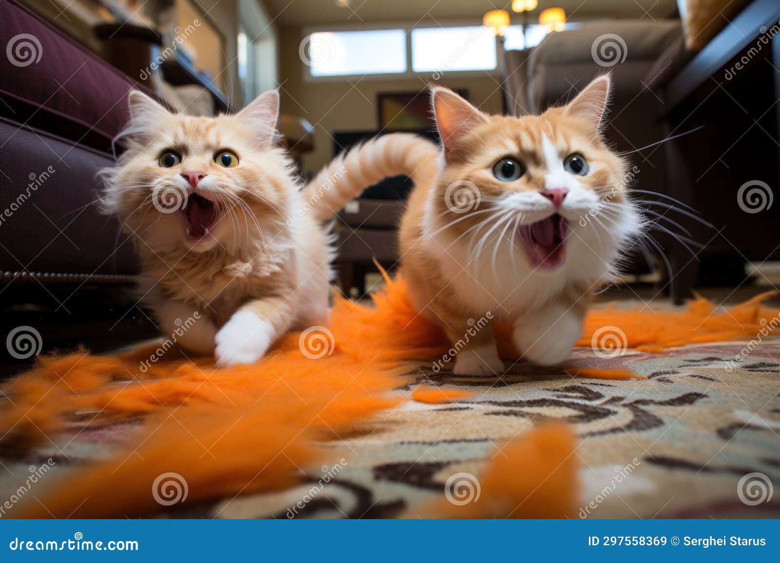 Two Cats are Playing on the Floor, AI Stock Image - Image of animals ...