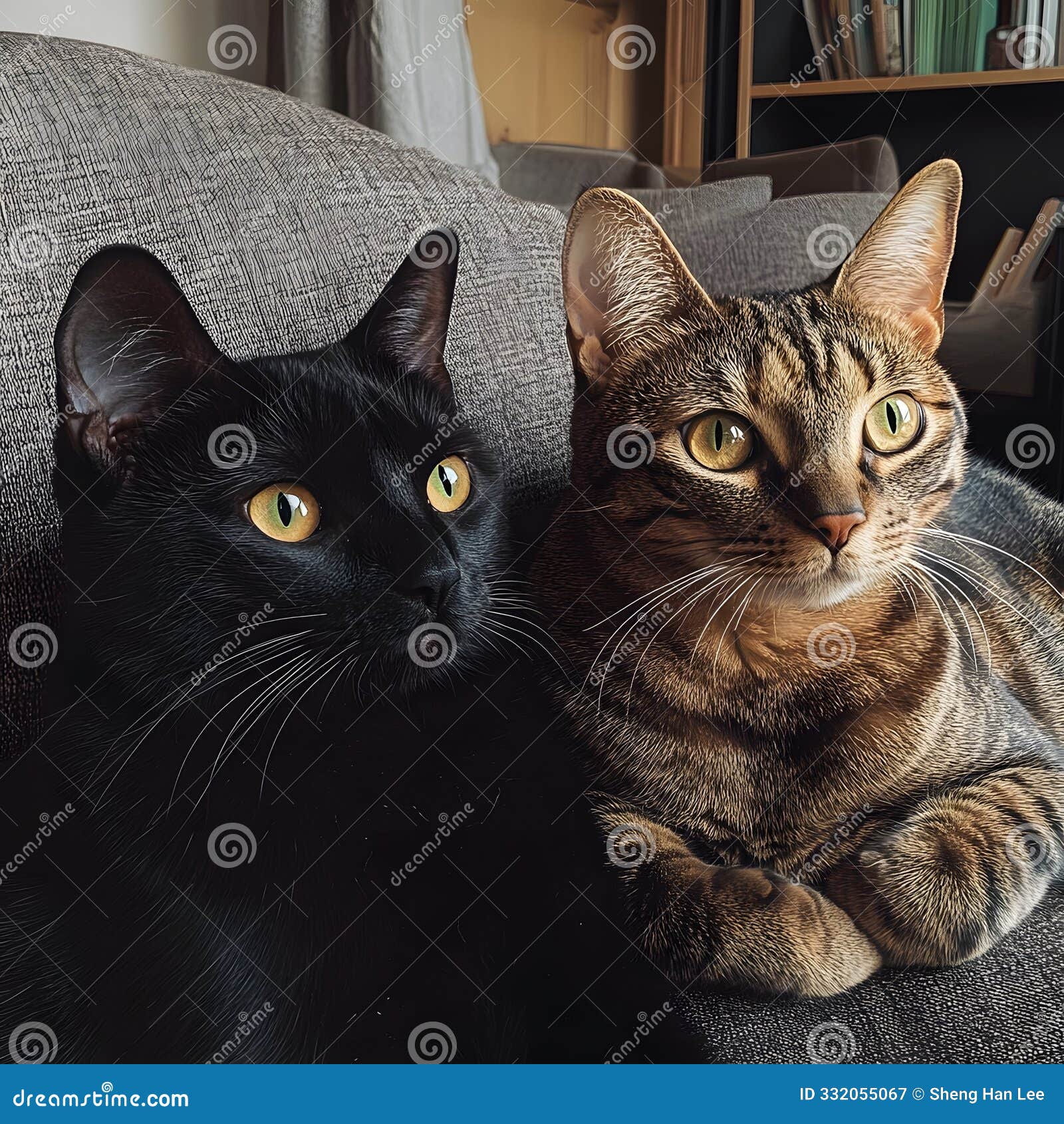 Two Cats Relaxing on a Sofa Stock Illustration - Illustration of ...