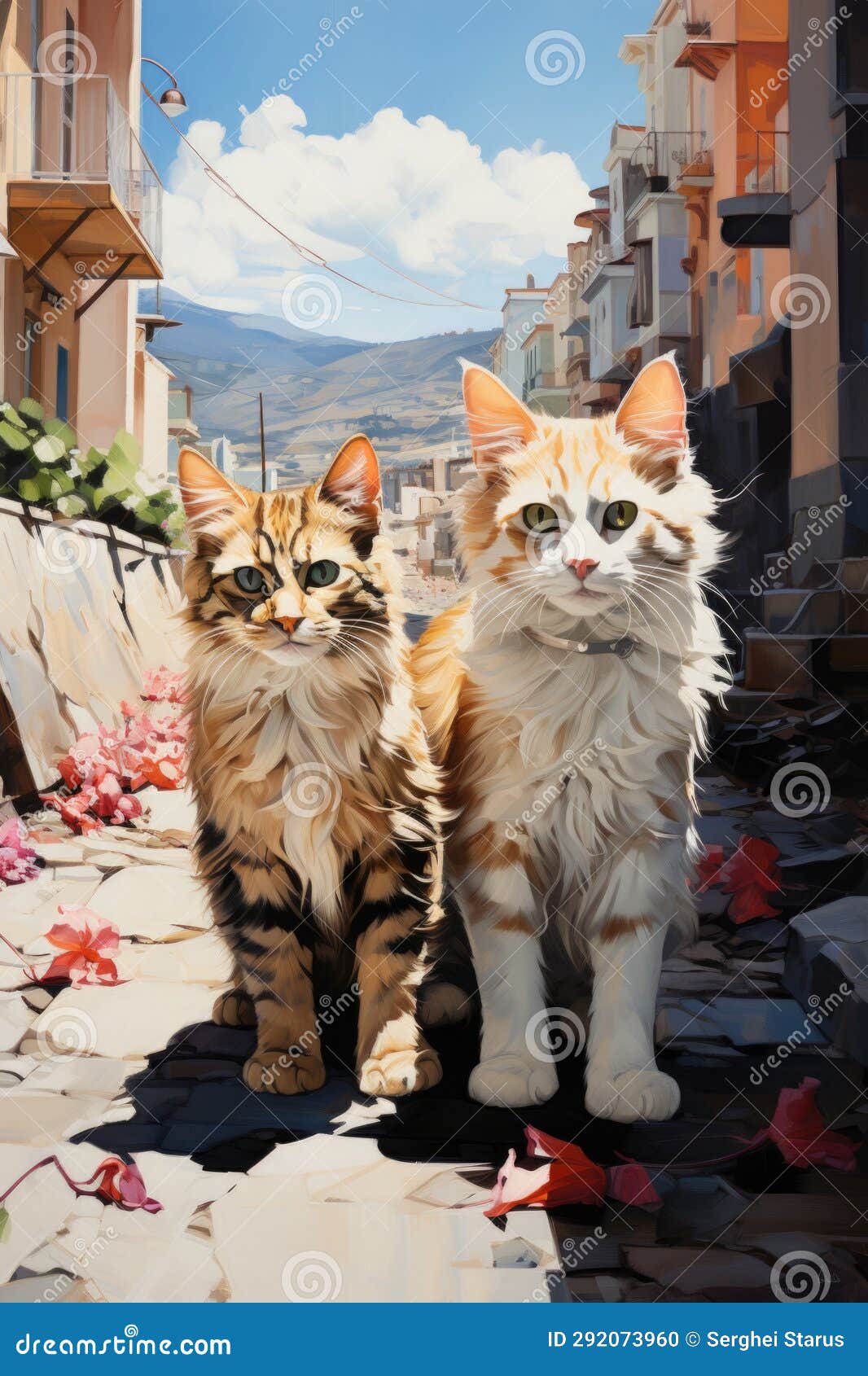 Two Cats Sitting on a Street, AI Stock Photo - Image of sitting ...