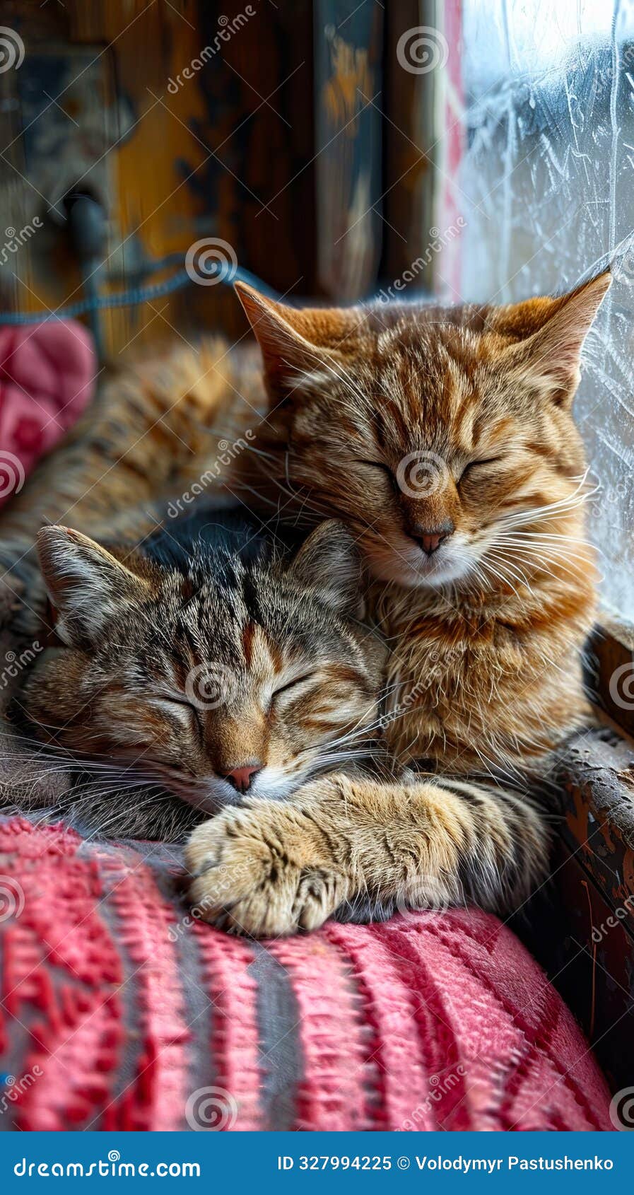 Two Cats are Sleeping on a Bed Stock Image - Image of generated ...