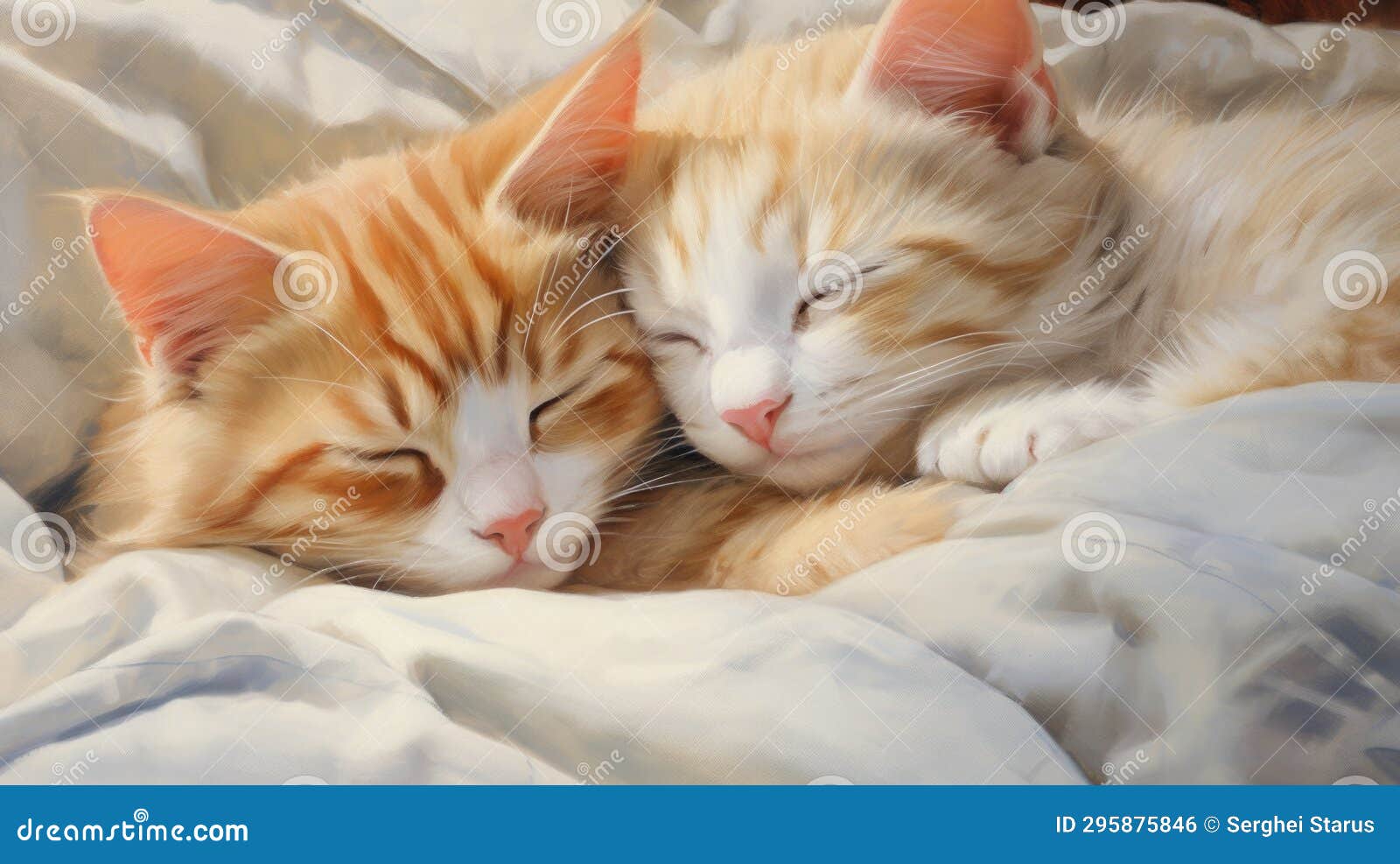 Two Cats are Sleeping Together on a Bed, AI Stock Photo - Image of ...
