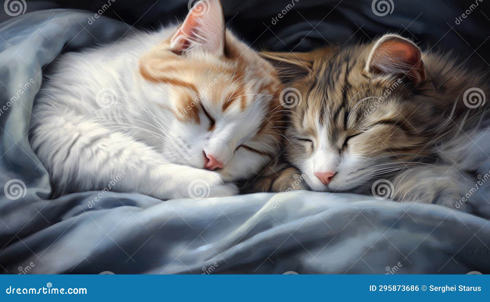 Two Cats Sleeping Together on a Blanket, AI Stock Photo - Image of ...
