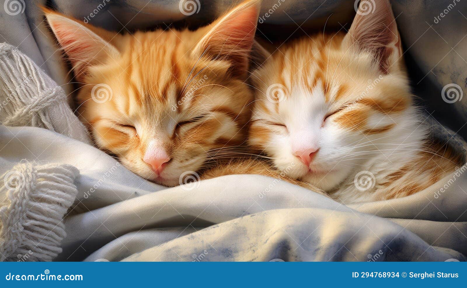 Two Cats Sleeping Together on a Blanket, AI Stock Photo - Image of ...