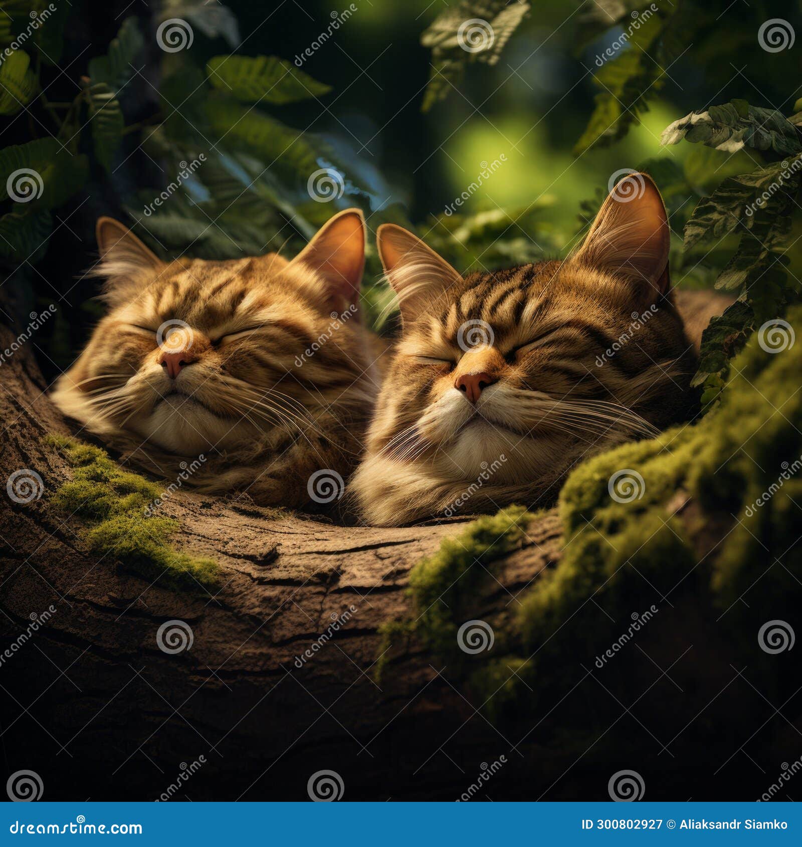 Two Cats Sleeping on a Tree Branch Stock Image - Image of small, rest: 300802927