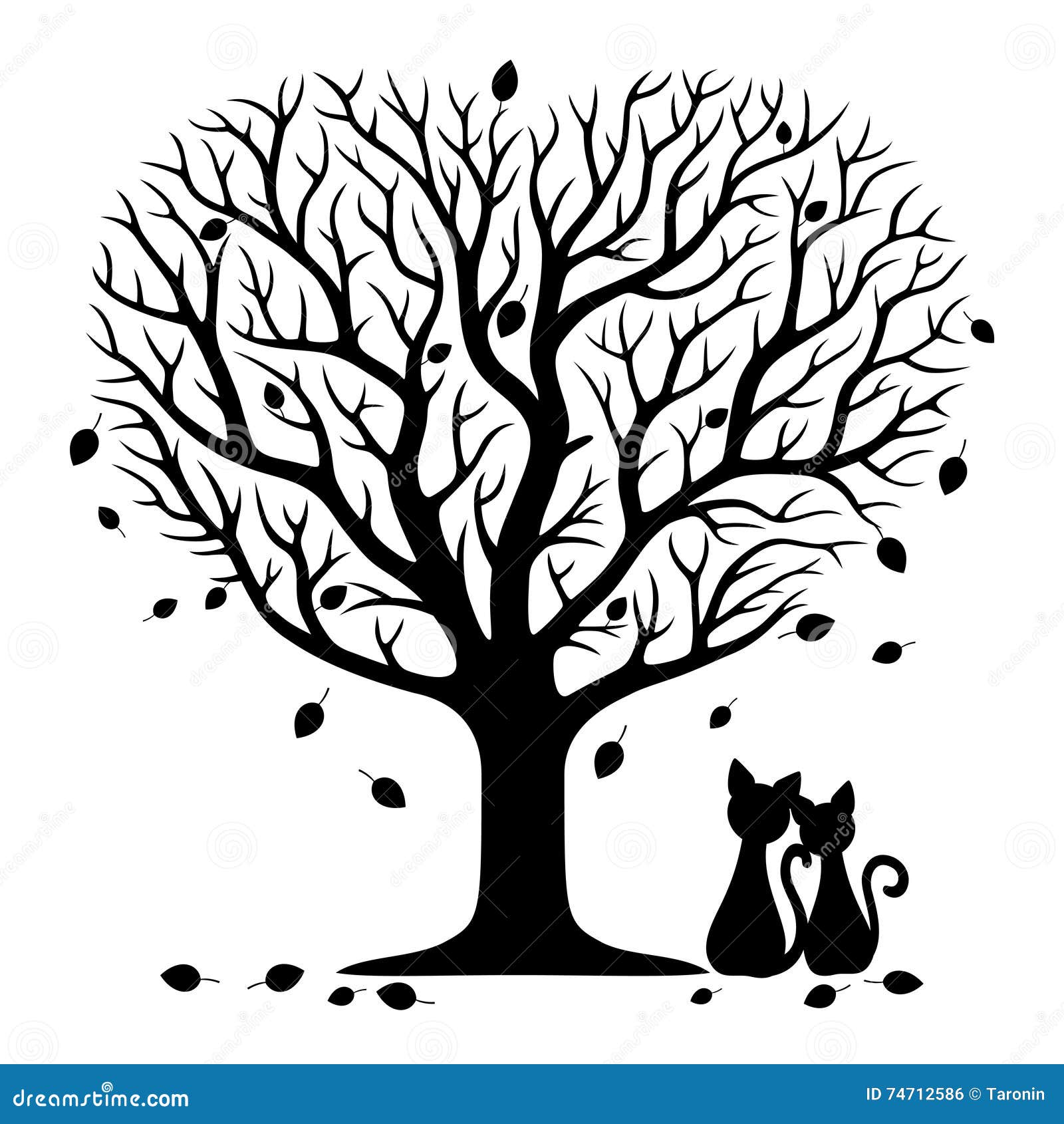 Two cats under the tree. stock vector. Illustration of bush - 74712586
