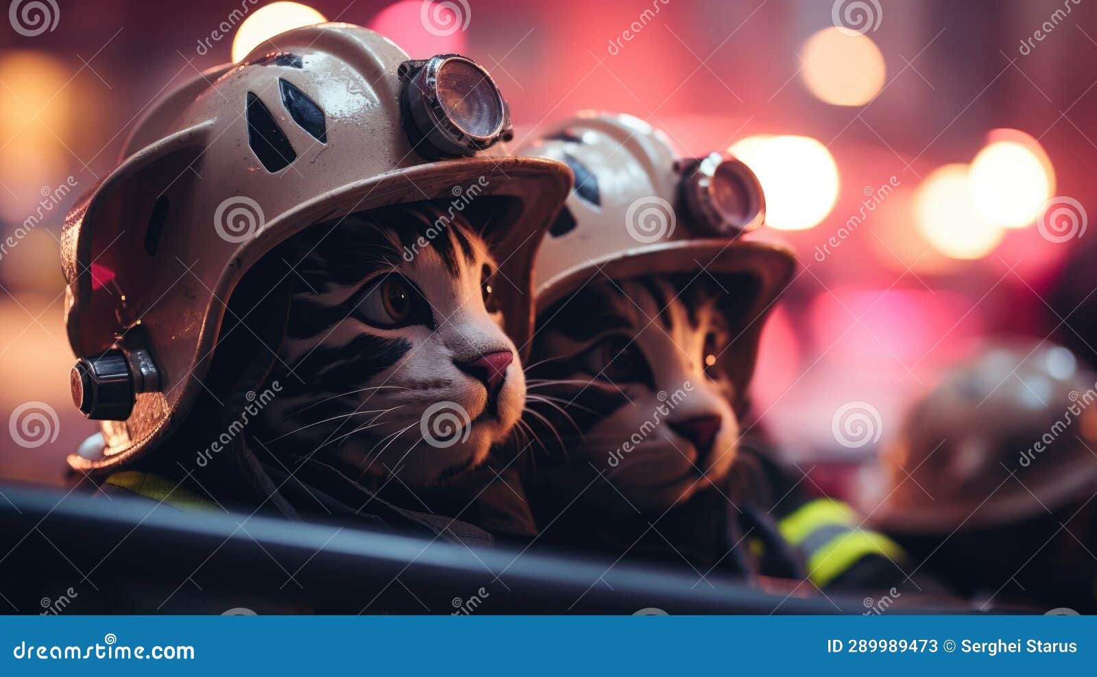 Two Cats Wearing Fireman Hats, AI Stock Image - Image of hats, indoors ...