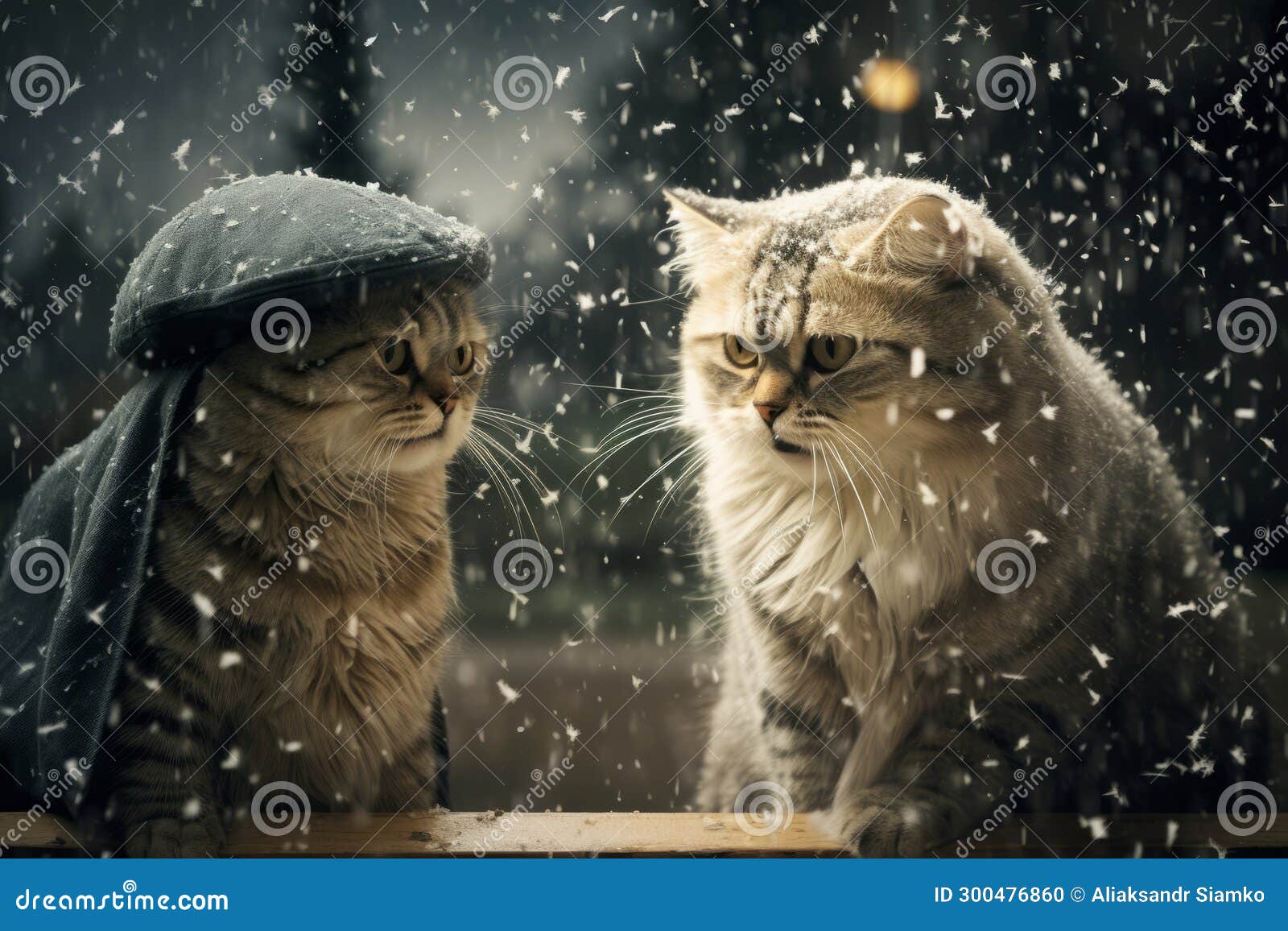 Two Cats Wearing Hats Looking at Each Other Stock Photo - Image of ...