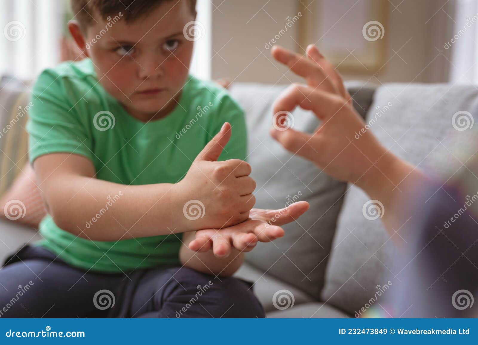 Two Caucasian Boys Communicating Using Sign Language while Sitting on ...