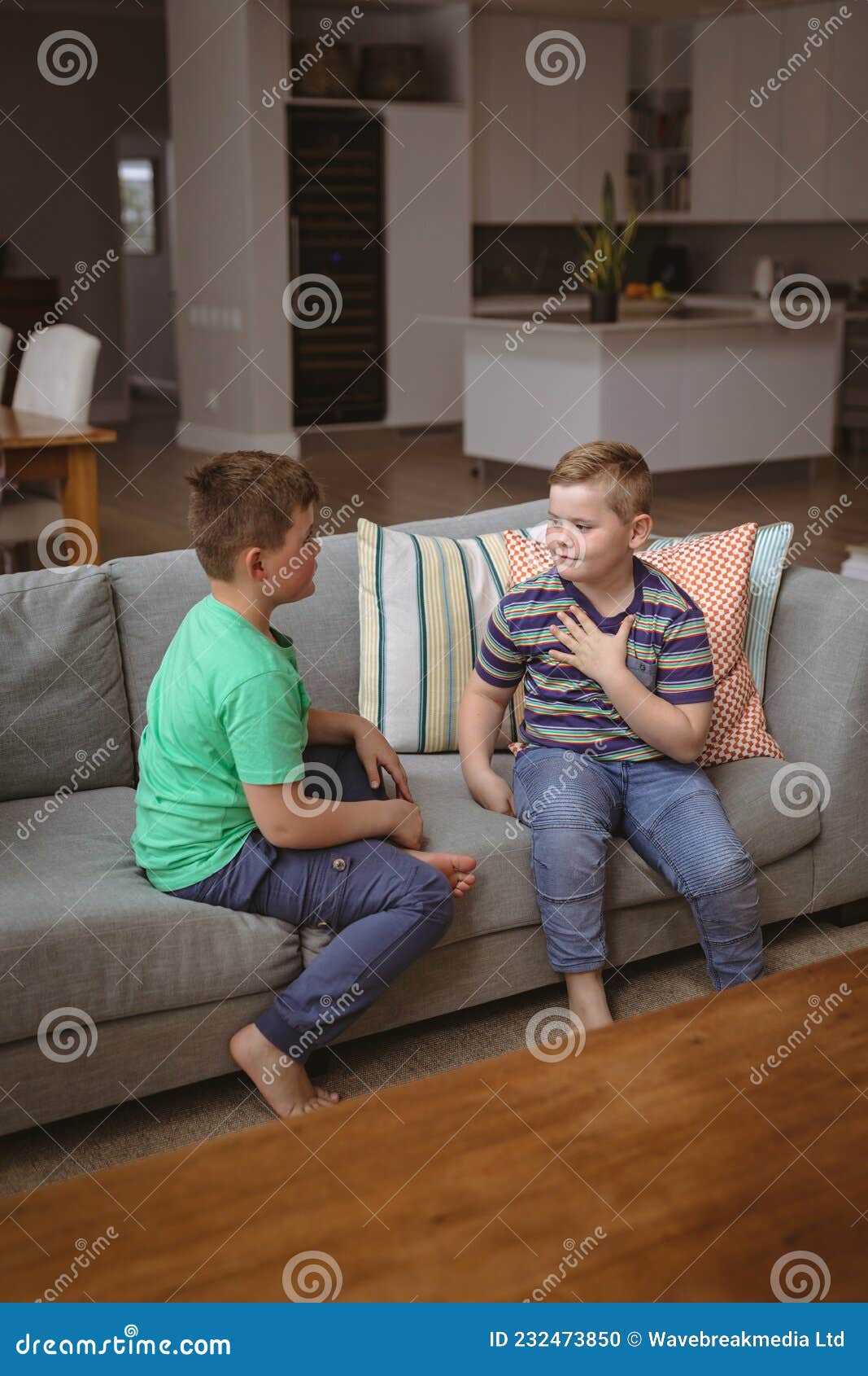 Two Caucasian Boys Communicating Using Sign Language while Sitting on ...