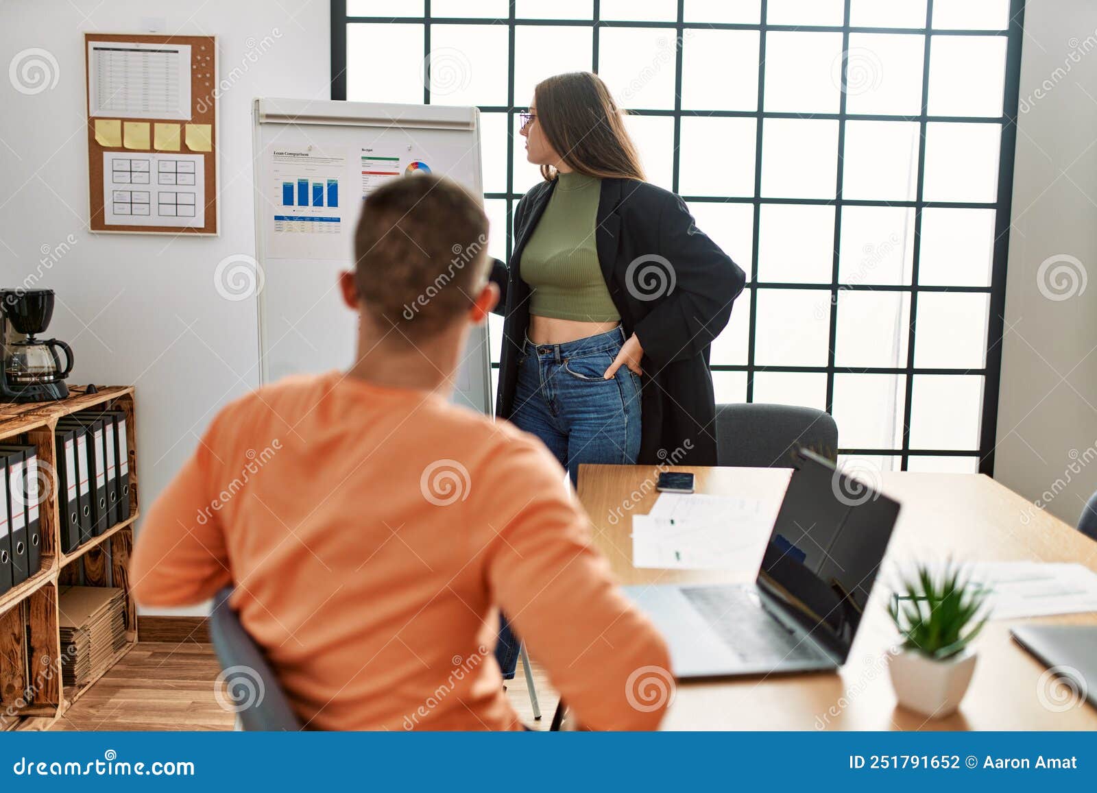 Two Caucasian Business Executives on Chart Presentation at the Office ...