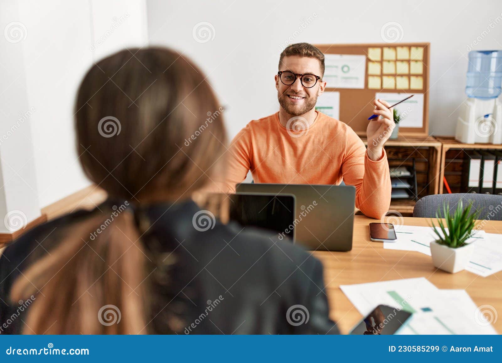 Two Caucasian Business Executives Working at the Office Stock Image ...