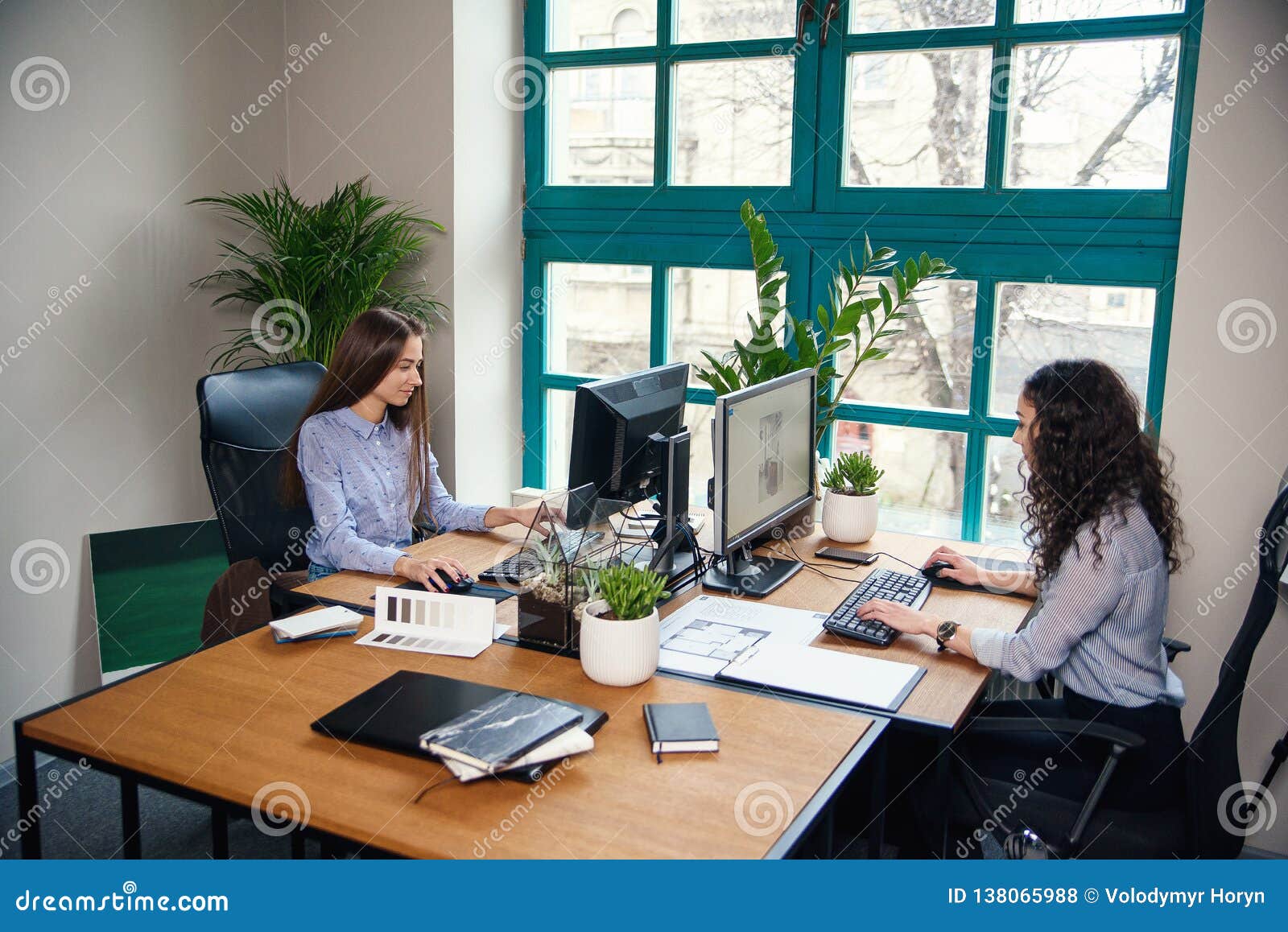 Two Caucasian Business Women Typing on the Computer during Working in ...