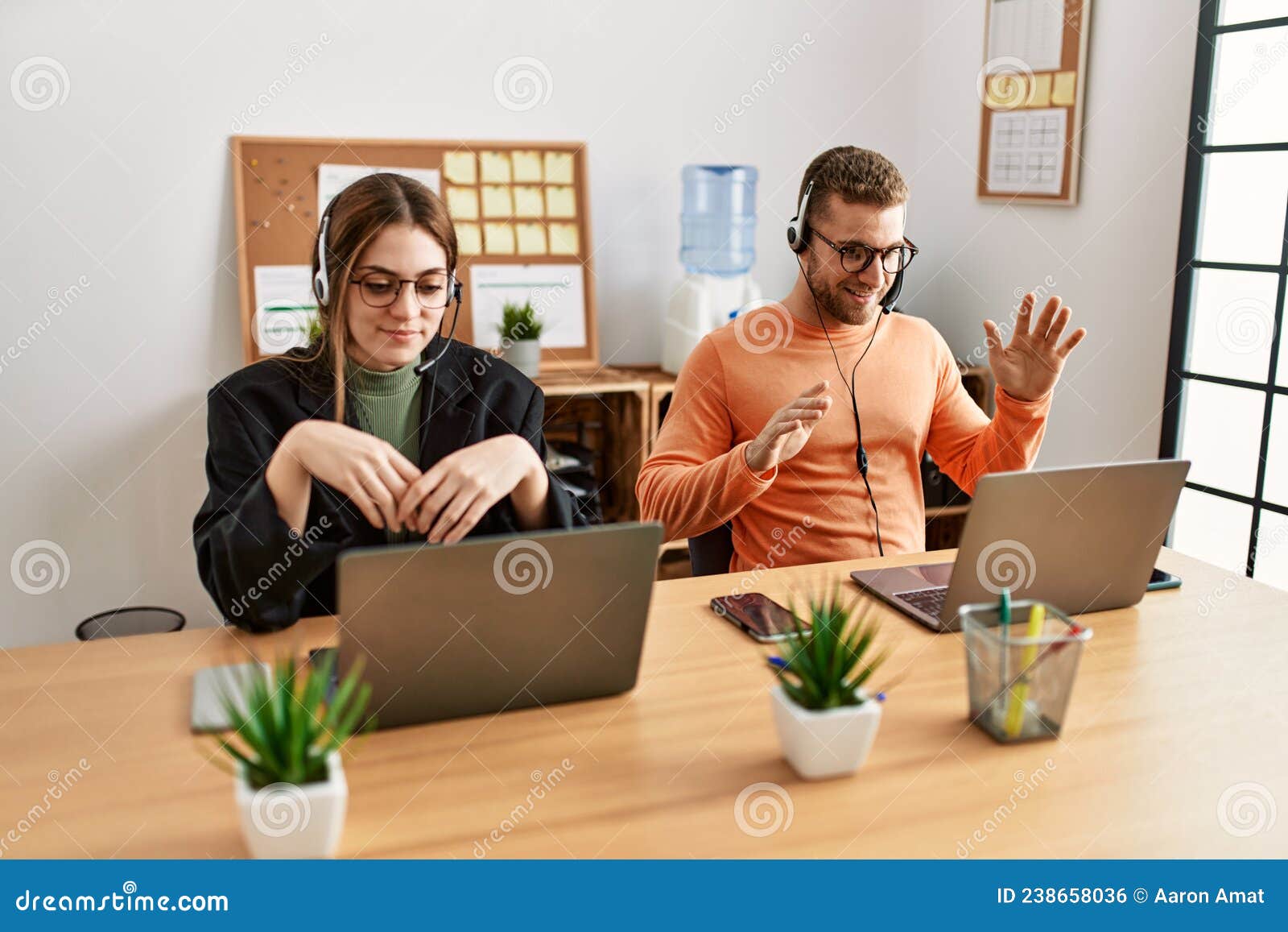 Two Caucasian Call Center Agents Working at the Office Stock Photo ...