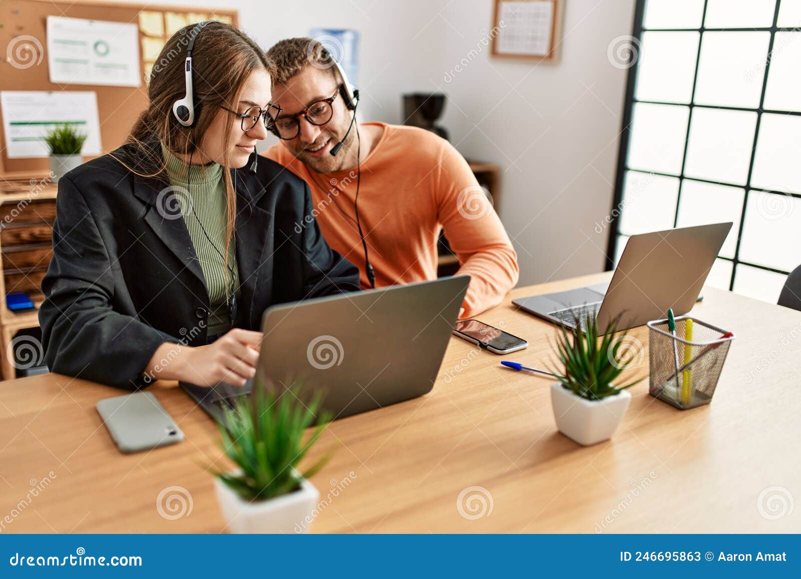 Two Caucasian Call Center Agents Working at the Office Stock Image ...