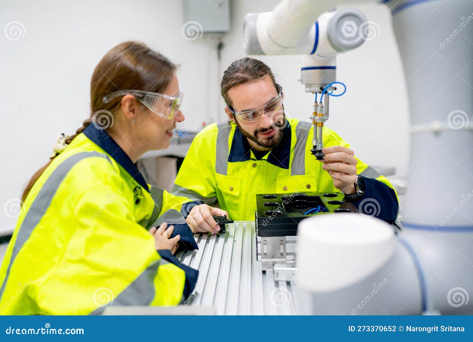 Two Caucasian Professional Technician or Engineer Workers Sit in ...