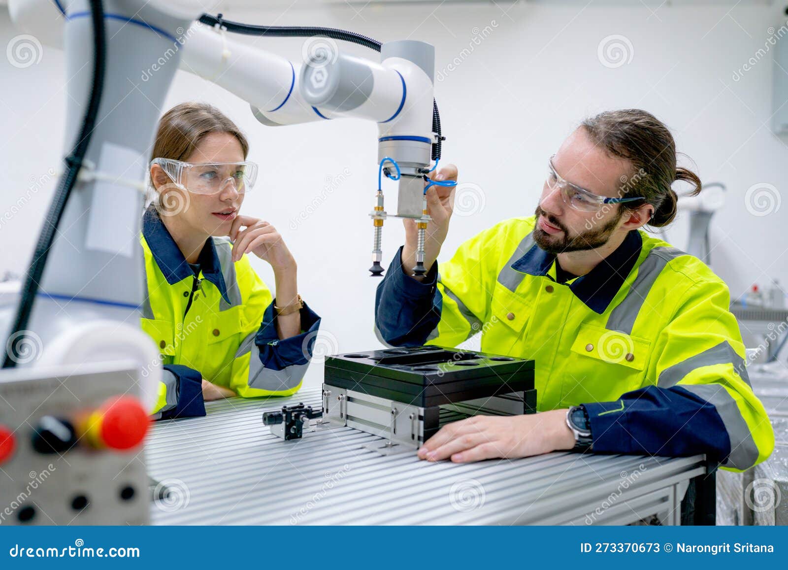 Two Caucasian Professional Technician or Engineer Workers Sit in ...