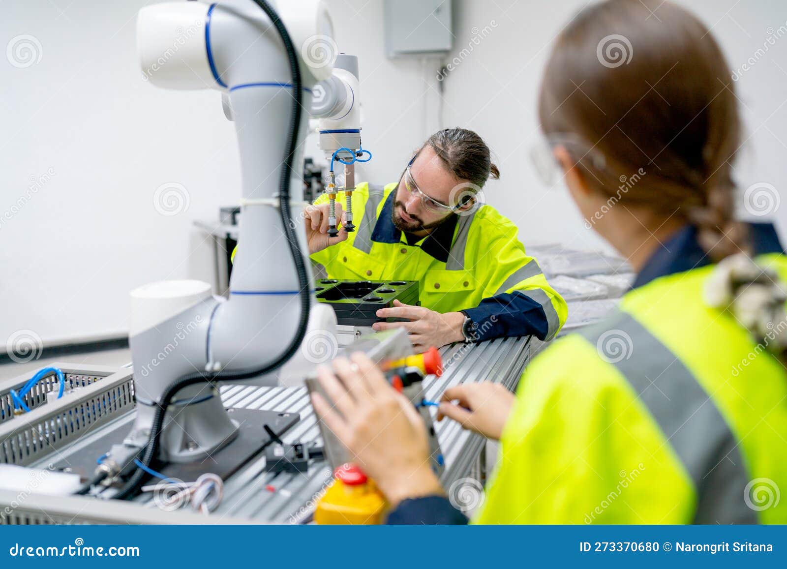 Two Caucasian Professional Technician or Engineer Workers Sit in ...