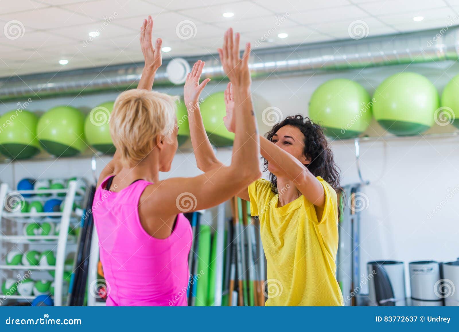 Two Caucasian Women Giving High Five after Training in Gym Stock Image ...