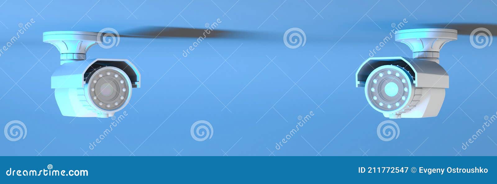 Two Cctv Cameras in Blue Neon Lighting Close-up Stock Illustration ...