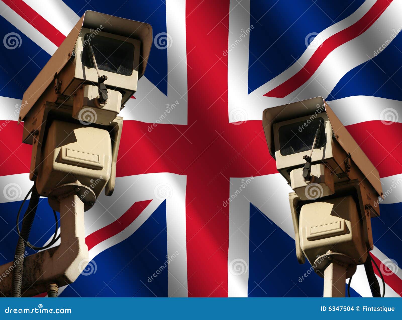 Two cctv cameras with flag stock illustration. Illustration of record ...