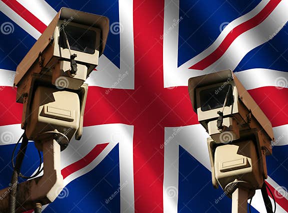 Two cctv cameras with flag stock illustration. Illustration of record ...