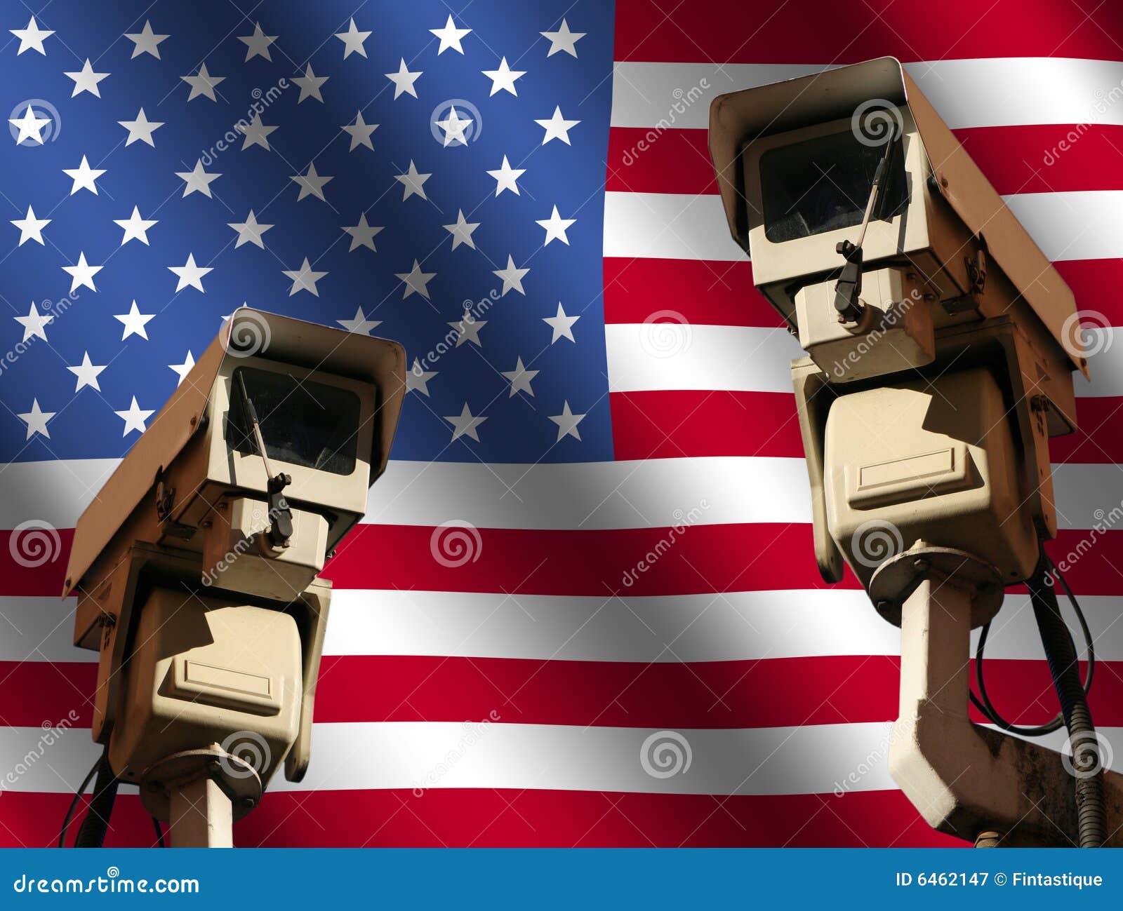 Two cctv cameras with flag stock illustration. Illustration of banner ...
