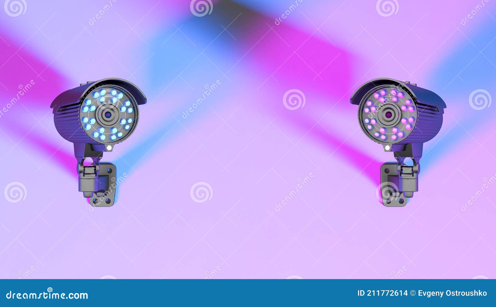Two Cctv Cameras in Neon Purple Lighting Stock Illustration ...