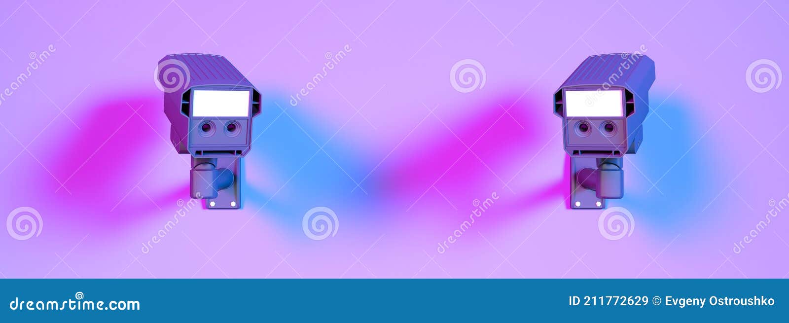 Two Cctv Cameras in Neon Purple Lighting Stock Illustration ...