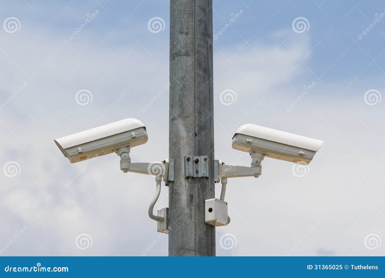 Outdoor Security Cameras on the Pole Stock Image - Image of looking ...