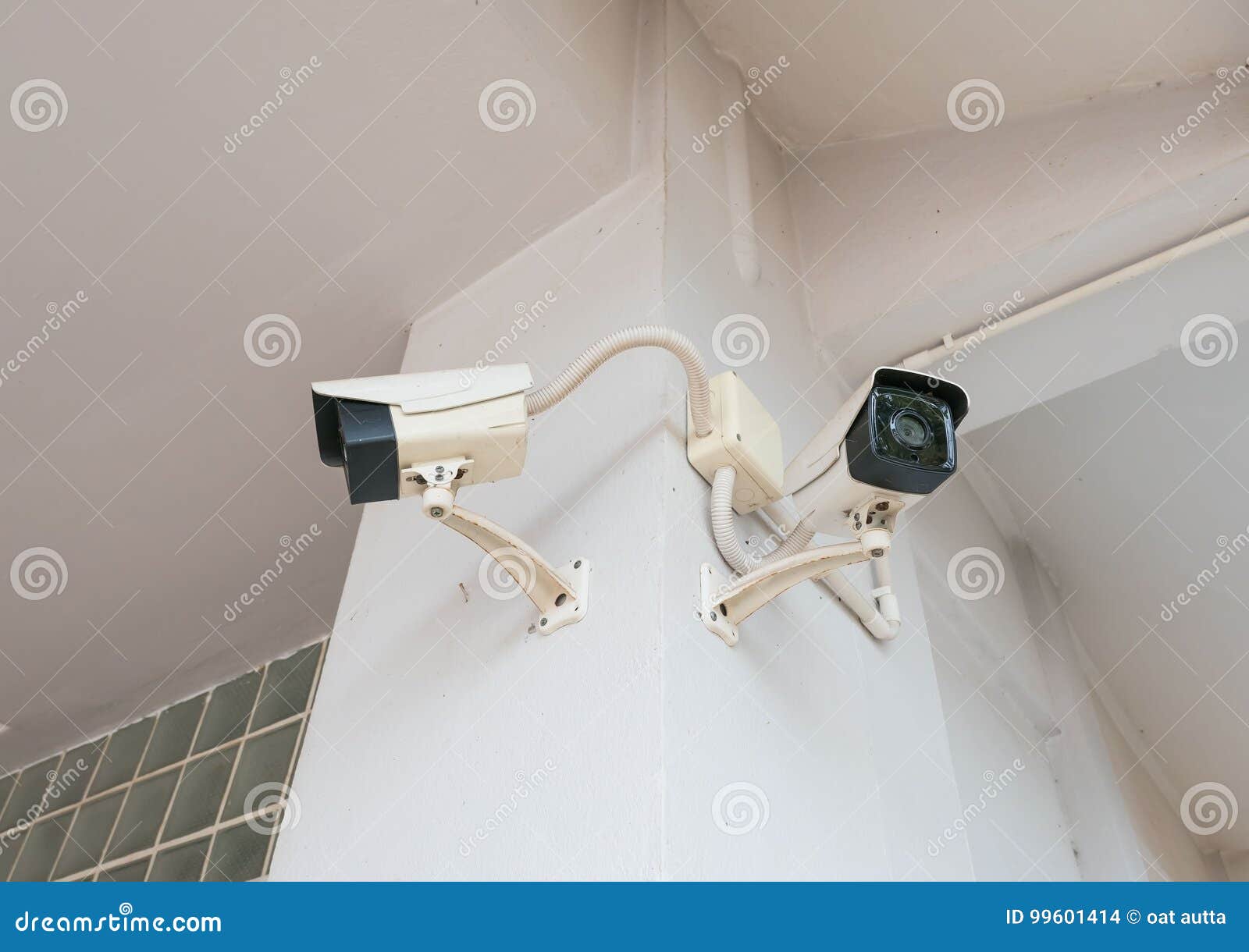 Two CCTV security camera stock photo. Image of cctv, background - 99601414